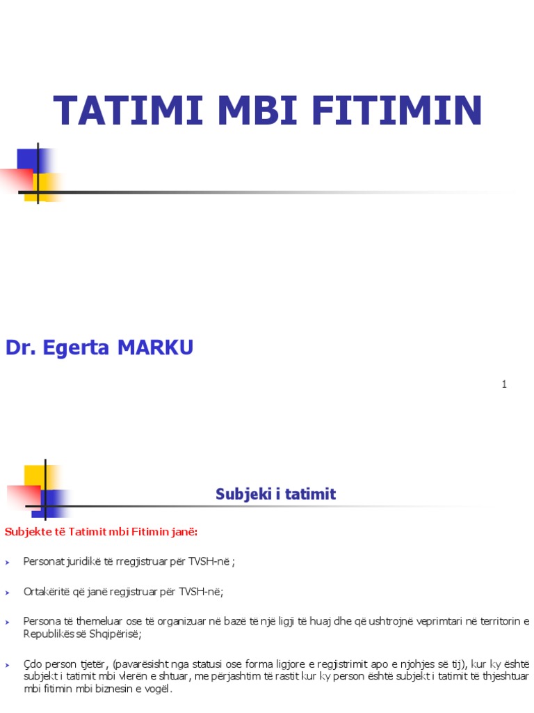 Leksioni VI Taksim, Tatimi Mbi Fitimin | PDF