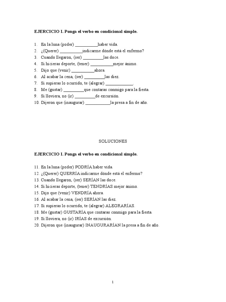 Ejercicio Condicional Simple (Con Soluciones) | PDF