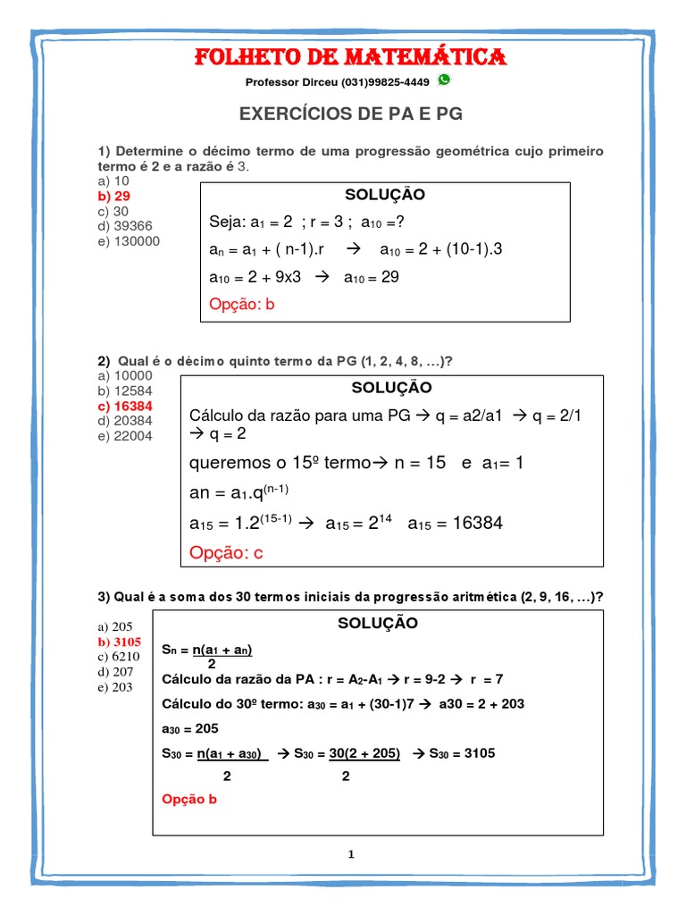 Exercícios de Pa e PG | PDF