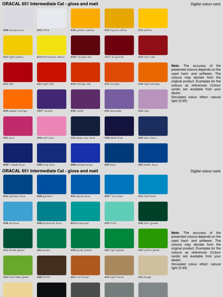 ORACAL 651 Color Chart PDF | PDF