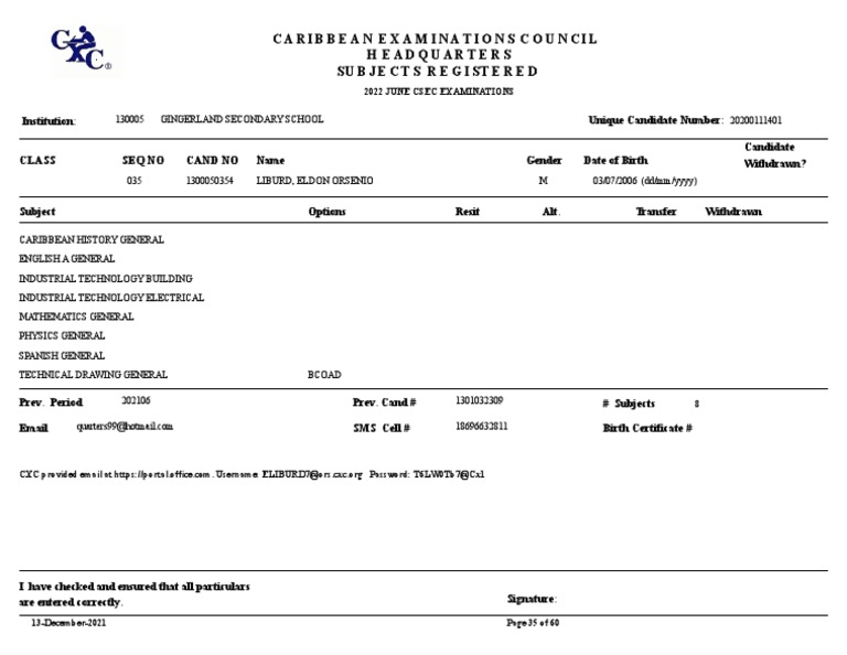 Confirmation of Registered CXC Subjects | PDF