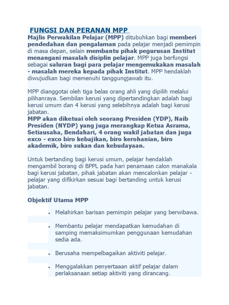 Fungsi Dan Peranan MPP 1 | PDF