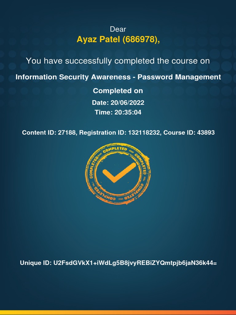 Information Security Awareness - Password Management - Completion ...