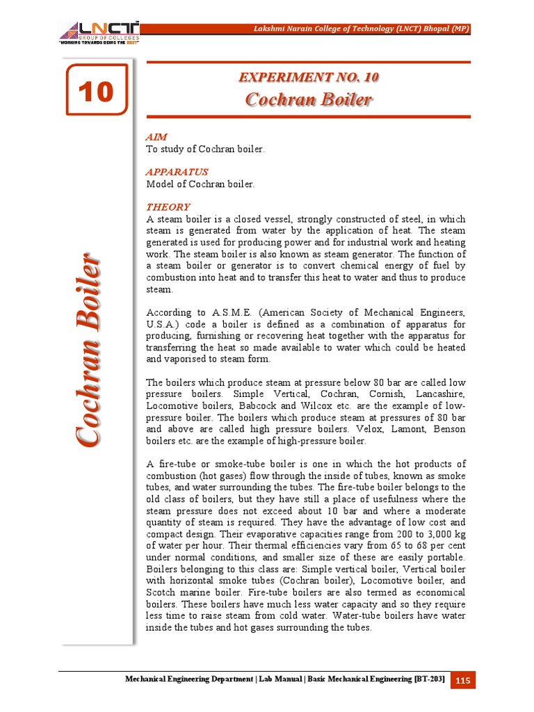Cochran Boiler: Experiment No. 10 | PDF | Boiler | Chimney