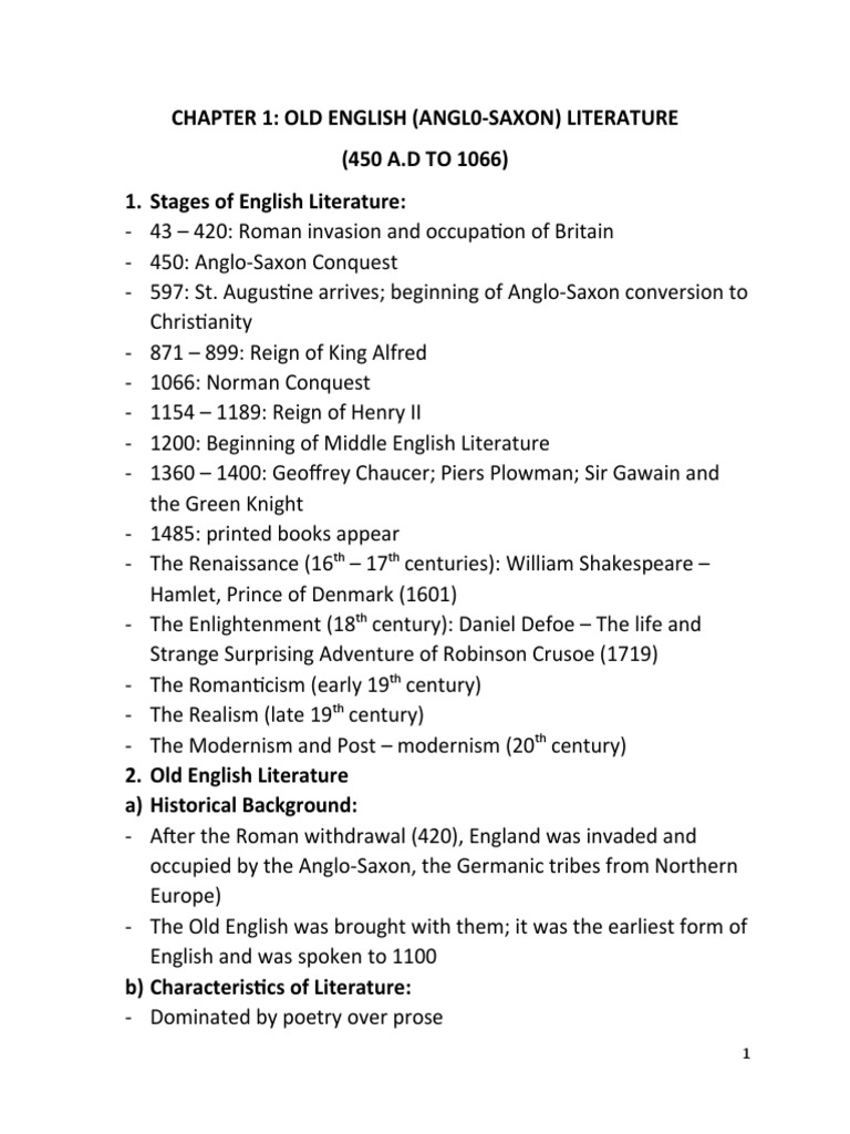 Anglo-Saxon Literature & Beowulf Epic | PDF | Hamlet | Oliver Twist