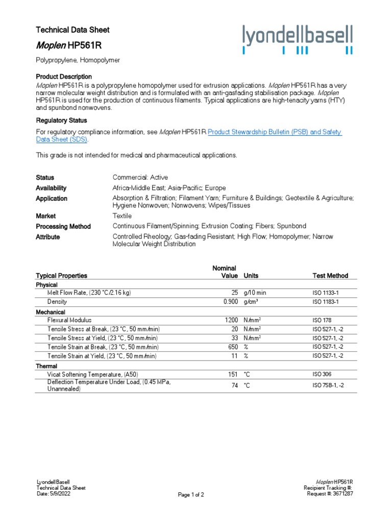 Moplen: Technical Data Sheet | PDF | Nonwoven Fabric | Fibers