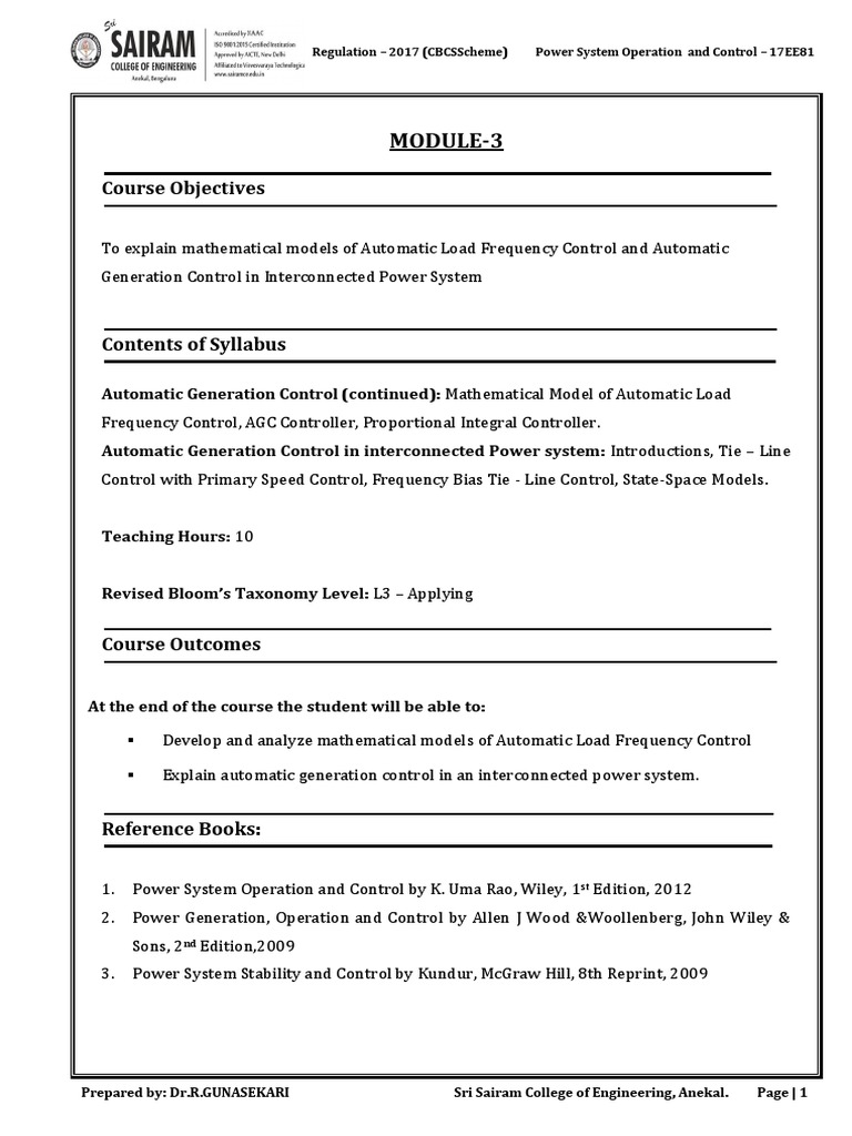 Lecture Notes - 17EE81 - Module-3 - AGC (Continued) & AGC in ... Lecture Notes - 17EE81 - Module-3 - AGC (Continued) & AGC in ...