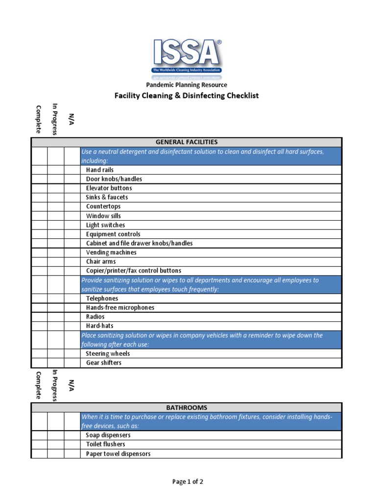 Alliedeaglesupplies-Issa Facility Cleaning Checklist | PDF | Bathroom ...