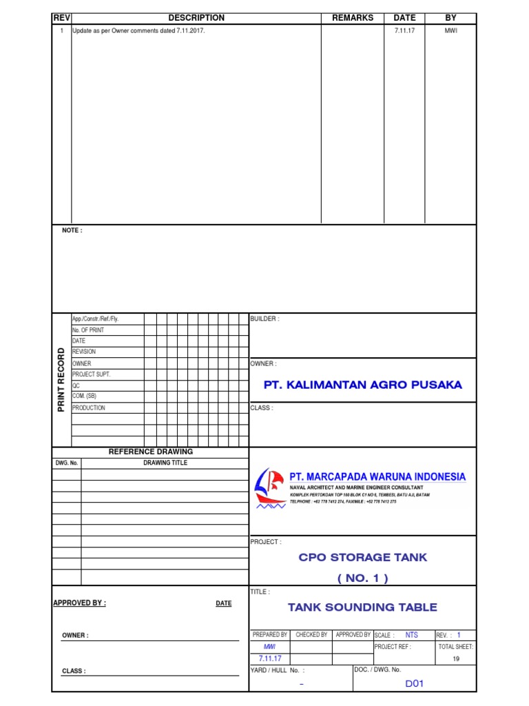 D01 CPO Tank 1 Sounding Report R1 | PDF | Physical Quantities | Metrology