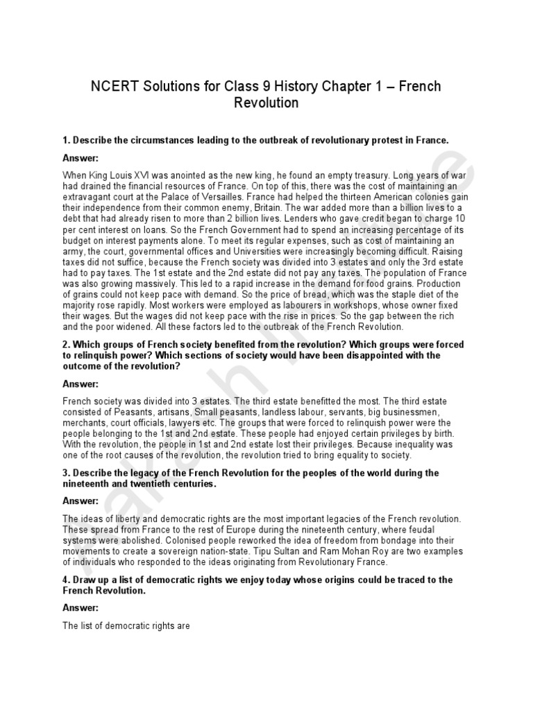 NCERT Solutions For Class 9 History Chapter 1 | PDF | French Revolution ...