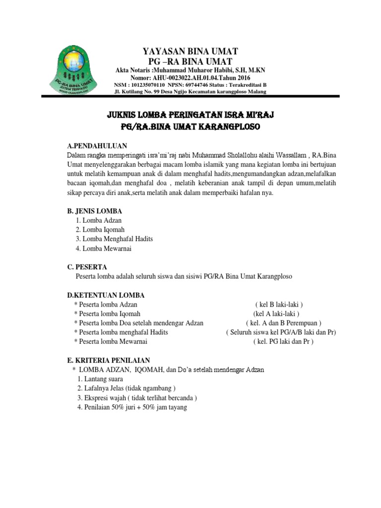 Juknis Lomba Peringatan Isra' Miraj Binu | PDF | Olahraga & Rekreasi | Perjalanan