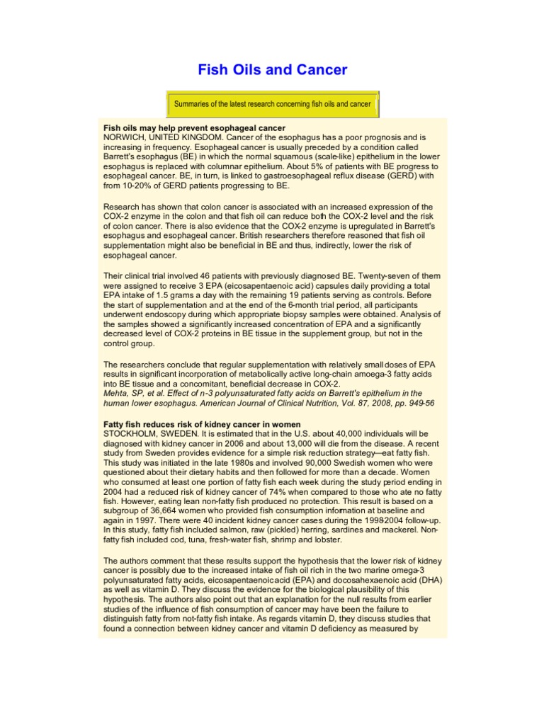Fish Oils and Cancer | PDF | Fish Oil | Docosahexaenoic Acid