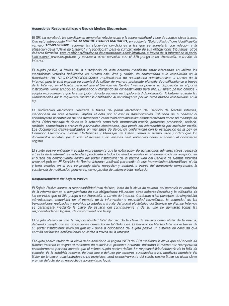 Acuerdo de Responsabilidad y Uso de Medios Electrónicos | Internet ...