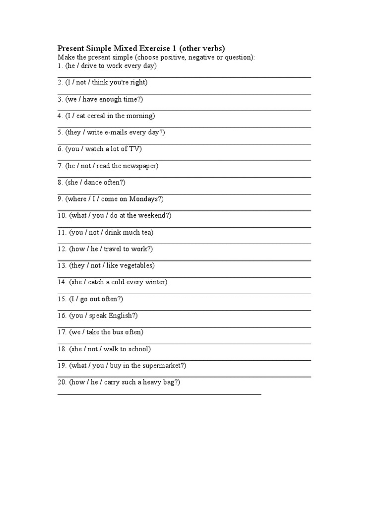 Present Simple Verbs Mix1 | PDF