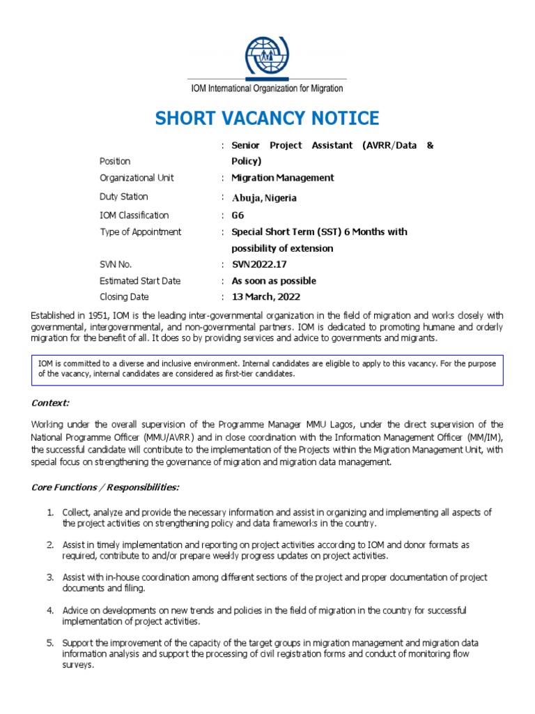 Senior Project Assistant Role | PDF | Experience | Capacity Building