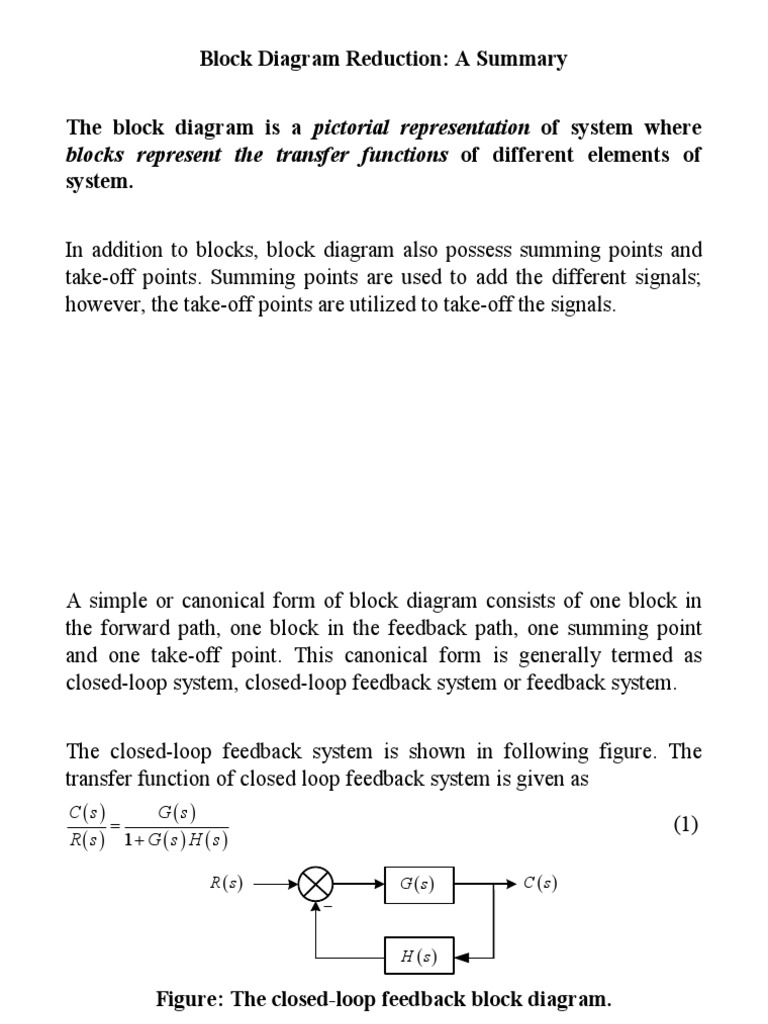 Bloock Diagram Reduction Summary | PDF | Feedback | Control Theory
