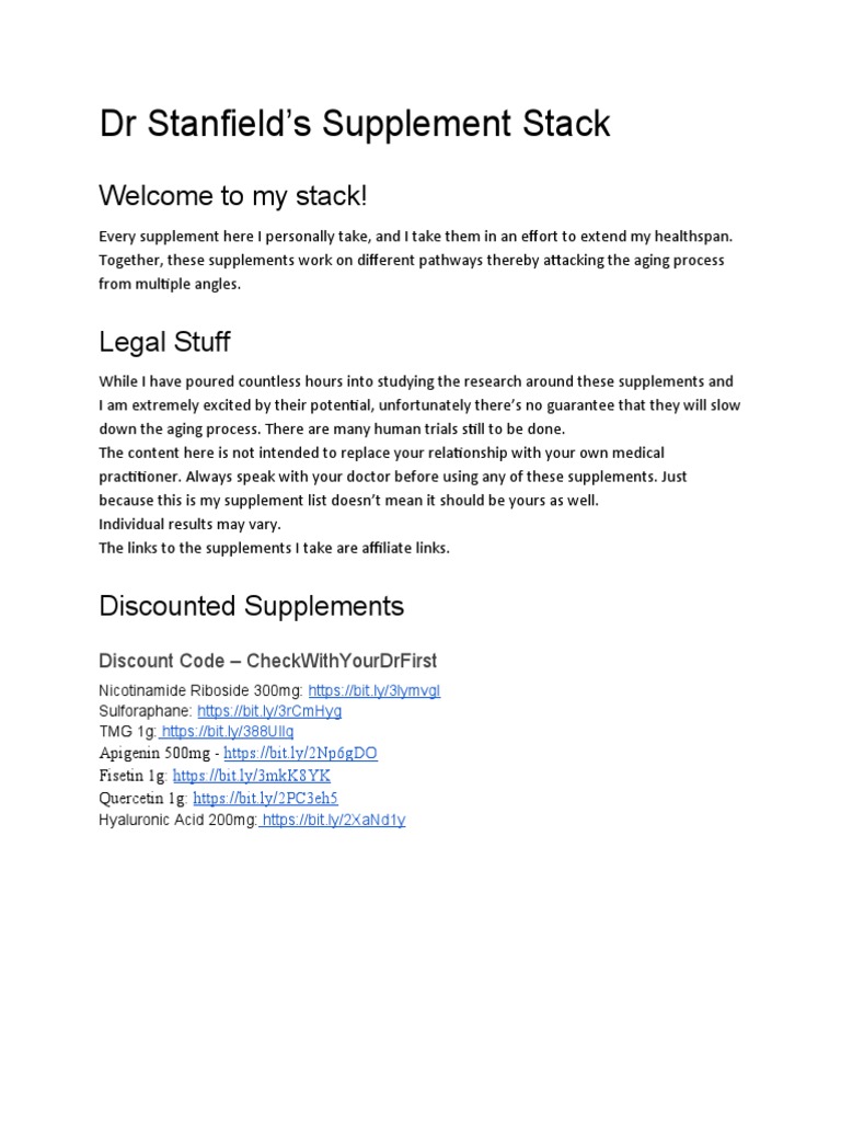 DR Stanfield's Supplement Stack | PDF | Dietary Supplements | Metabolism