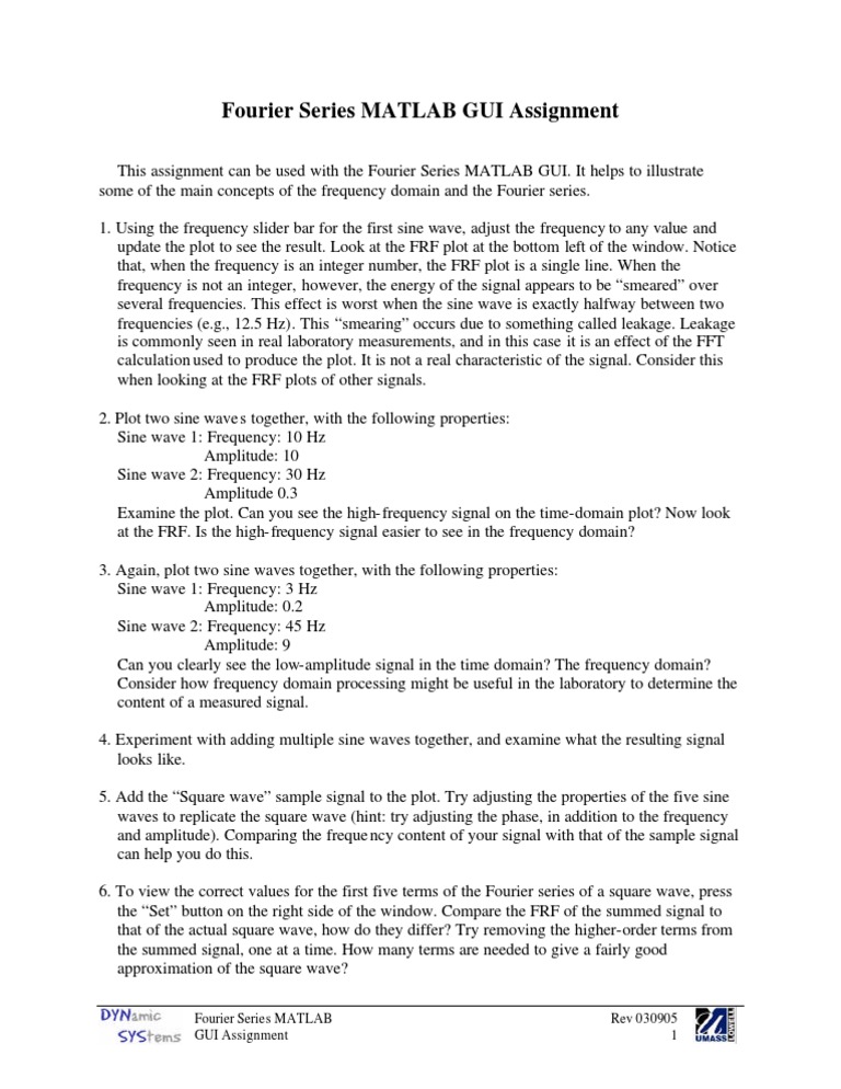 Fourier Matlab Gui Assign 030905 Pdf Science And Mathematics