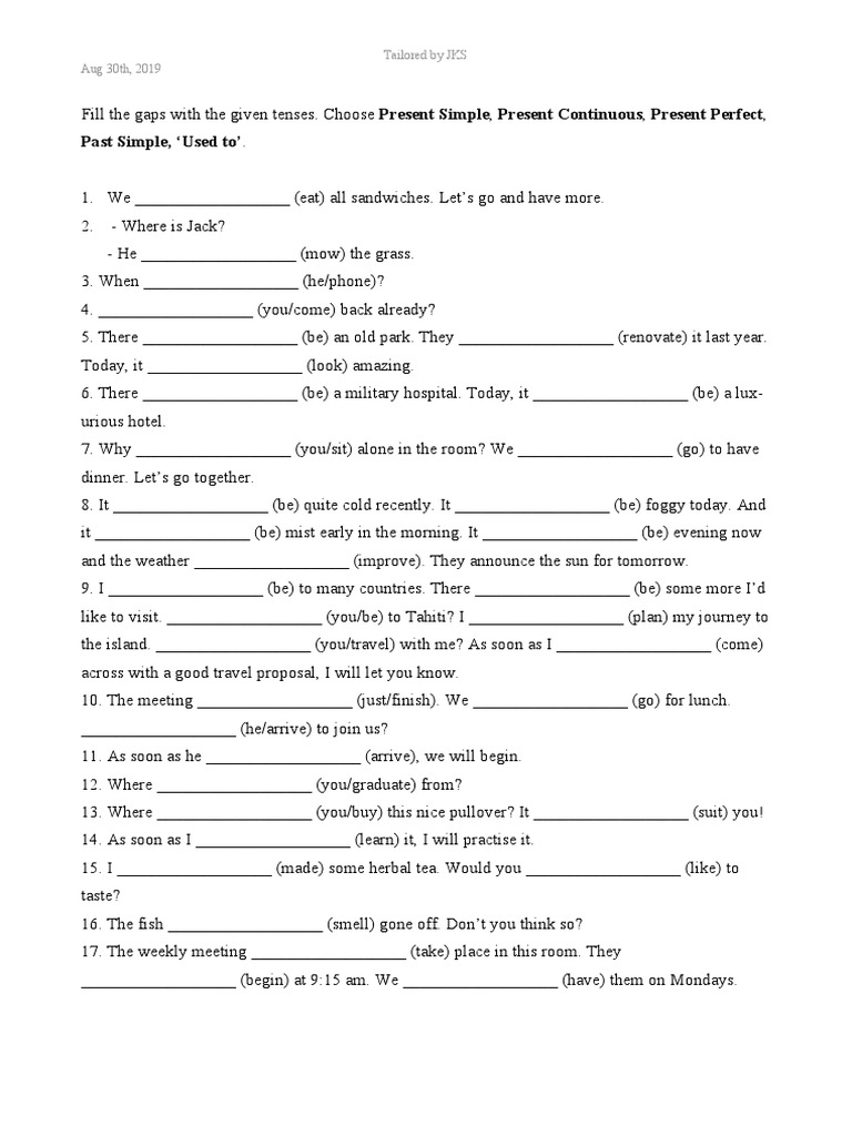Present Simple Present Continuous Present Perfect Tests - 118172 | PDF ...