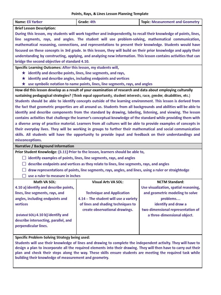 Points Rays Lines - 4th Grade | PDF | Line (Geometry) | Angle