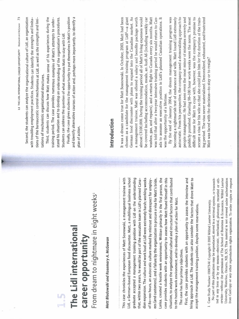 Case Study. The Lidl International Career Opportunity. | PDF