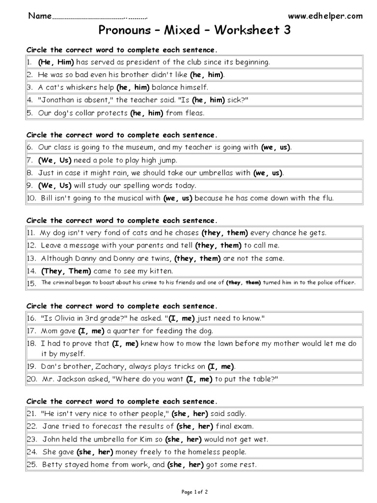 Pronoun Usage Worksheet 3 | PDF