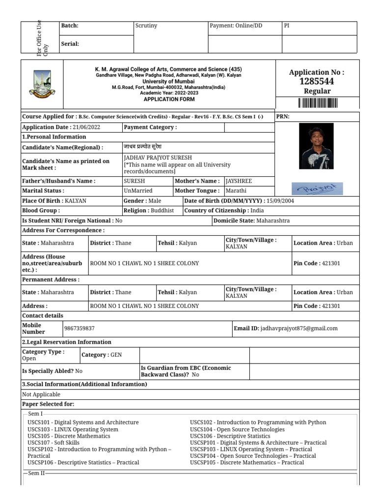 Application No: Regular | PDF | University And College Admission ...