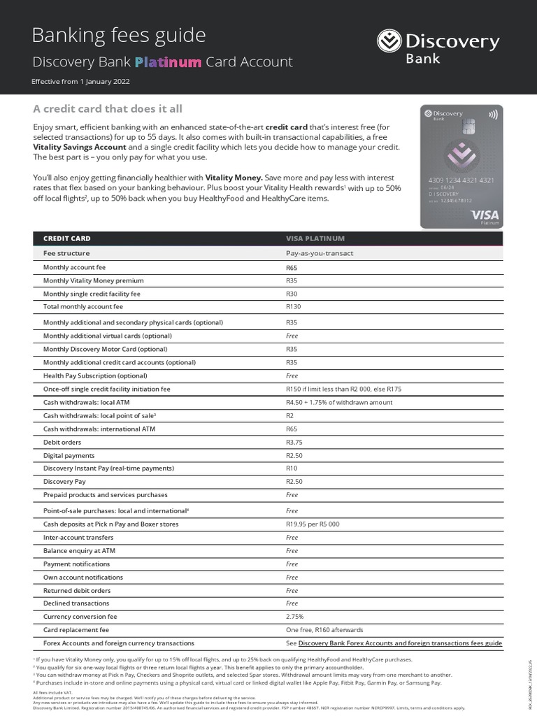 Discovery Bank Platinum Card Fees | PDF | Debit Card | Credit Card