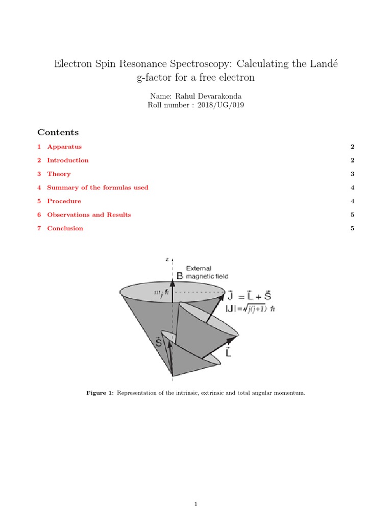 Electron Spin Resonance Spectroscopy: Calculating The Land e G-Factor ...