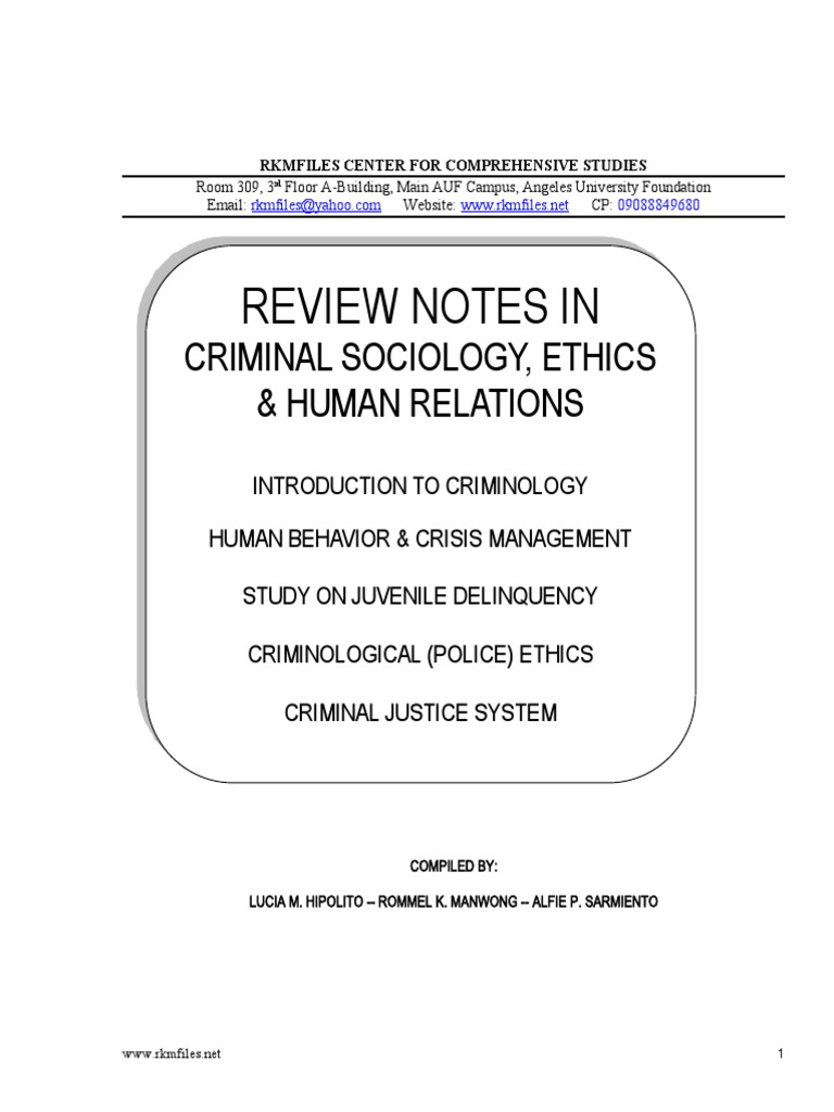 Review Notes In: Criminal Sociology, Ethics & Human Relations | PDF ...
