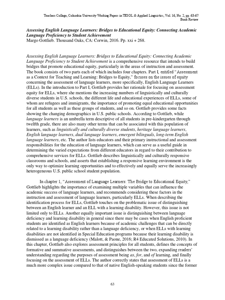 Assessing English Language Learners: Bridges To Educational Equity ...