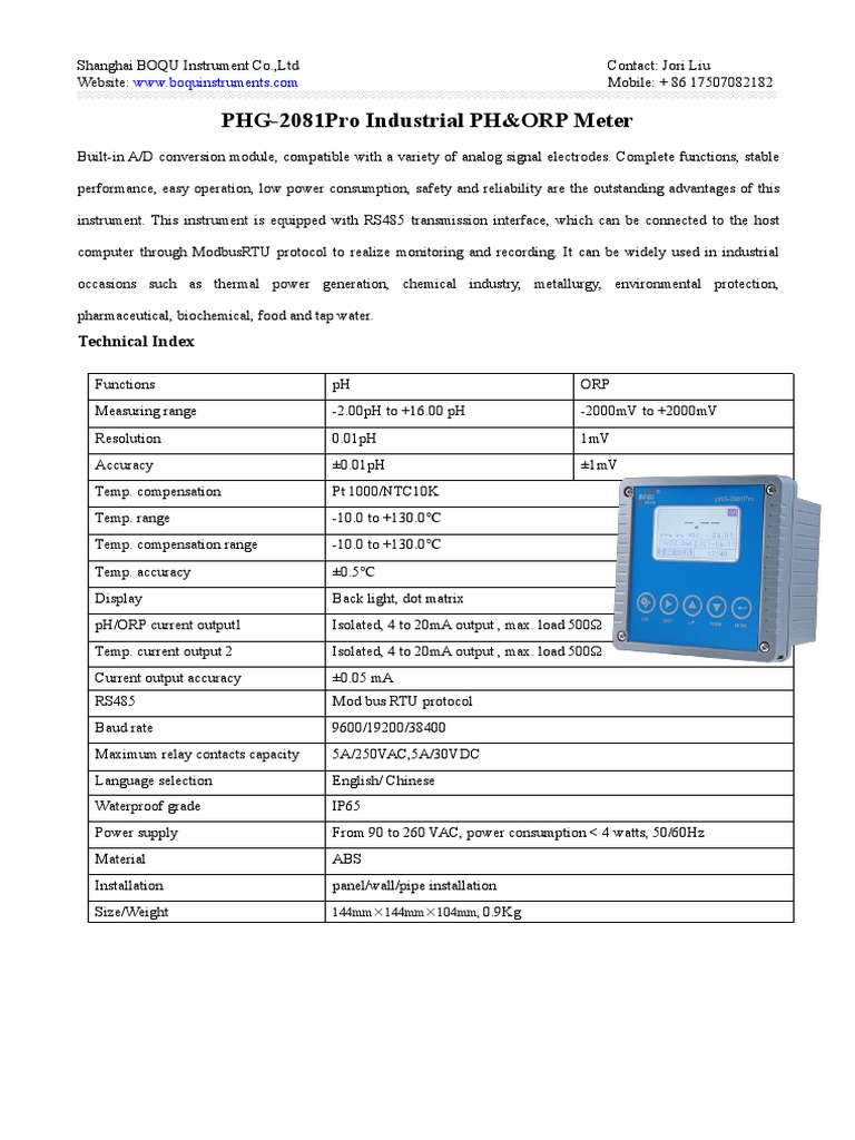 PHG-2081Pro Industrial PH Meter & Sensor | PDF | Ph | Manufactured Goods