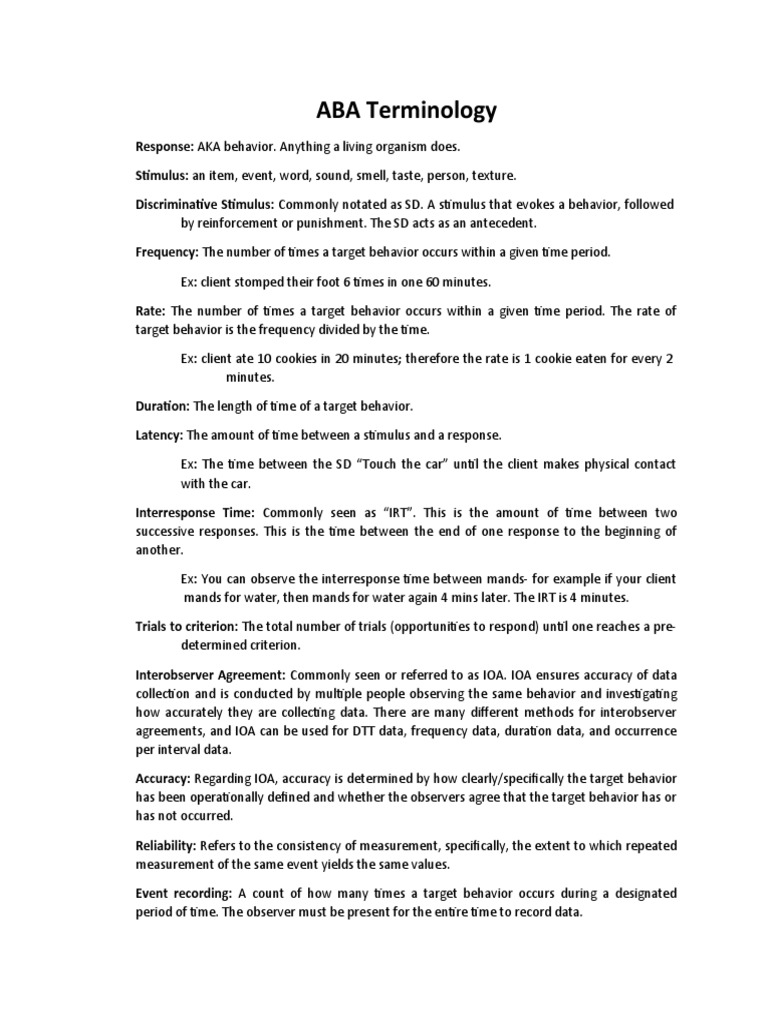 ABA Terms and Definitions | PDF | Reinforcement | Time