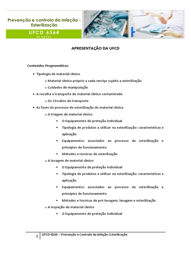 UFCD 6564 - 1 - Apresentação | PDF | Esterilização (Microbiologia)