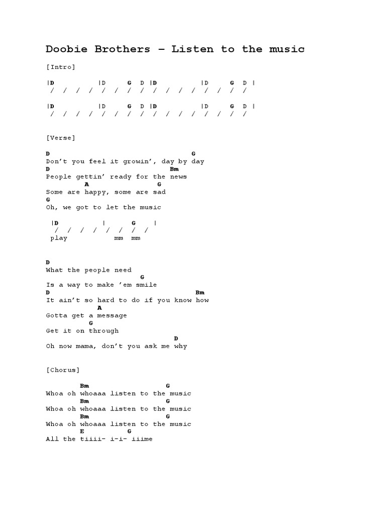 Doobie Brothers - Listen to the music | PDF | Songs | Recorded Music