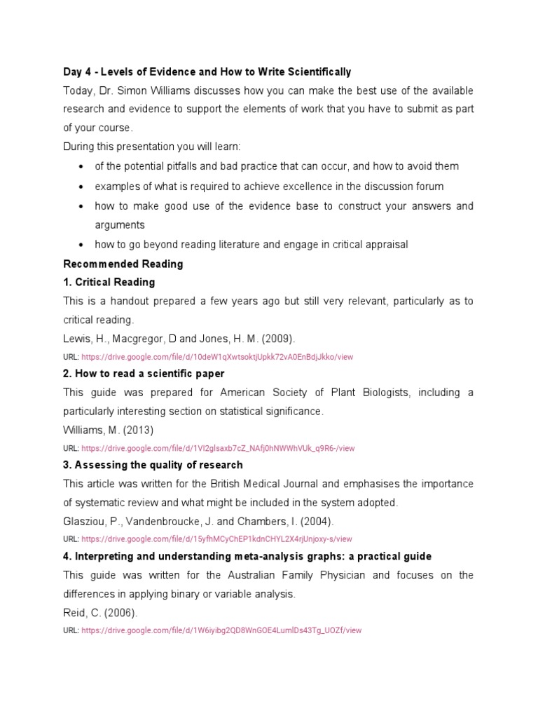 Levels of Evidence and How To Write Scientifically | PDF