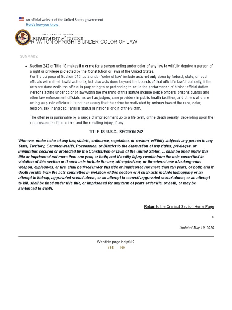 Deprivation of Rights Under Color of Law: Understanding Section 242 of ...