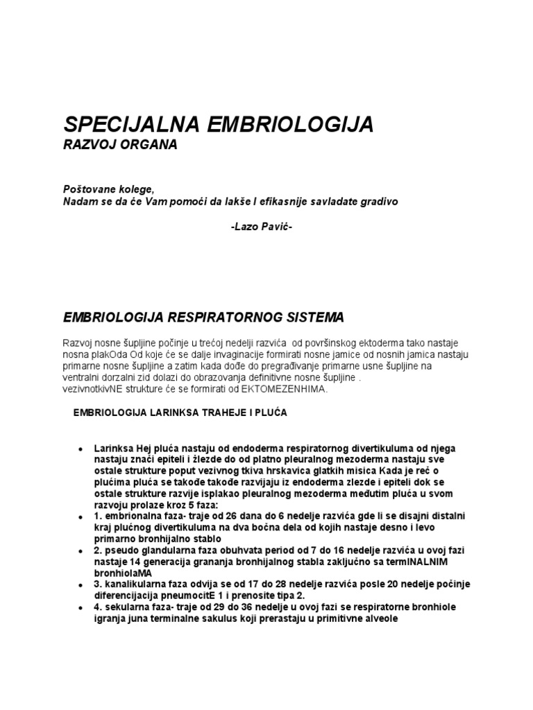 Specijalna Embriologija | PDF