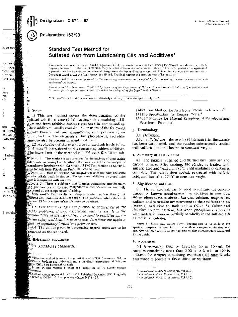 D874 Sulfated Ash Lub Oils | PDF