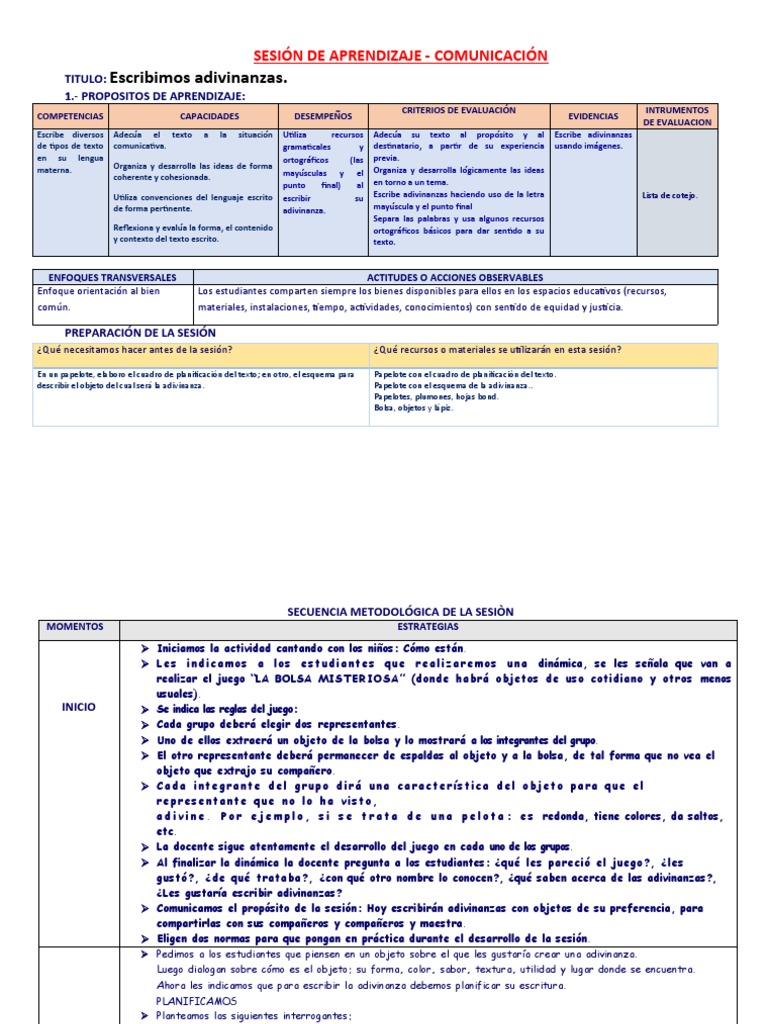 Escribimos Adivinanzas | PDF | Evaluación | Aprendizaje