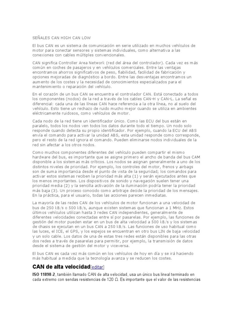 SEÑALES CAN HIGH CAN LOW | PDF | Tecnología de información y ...