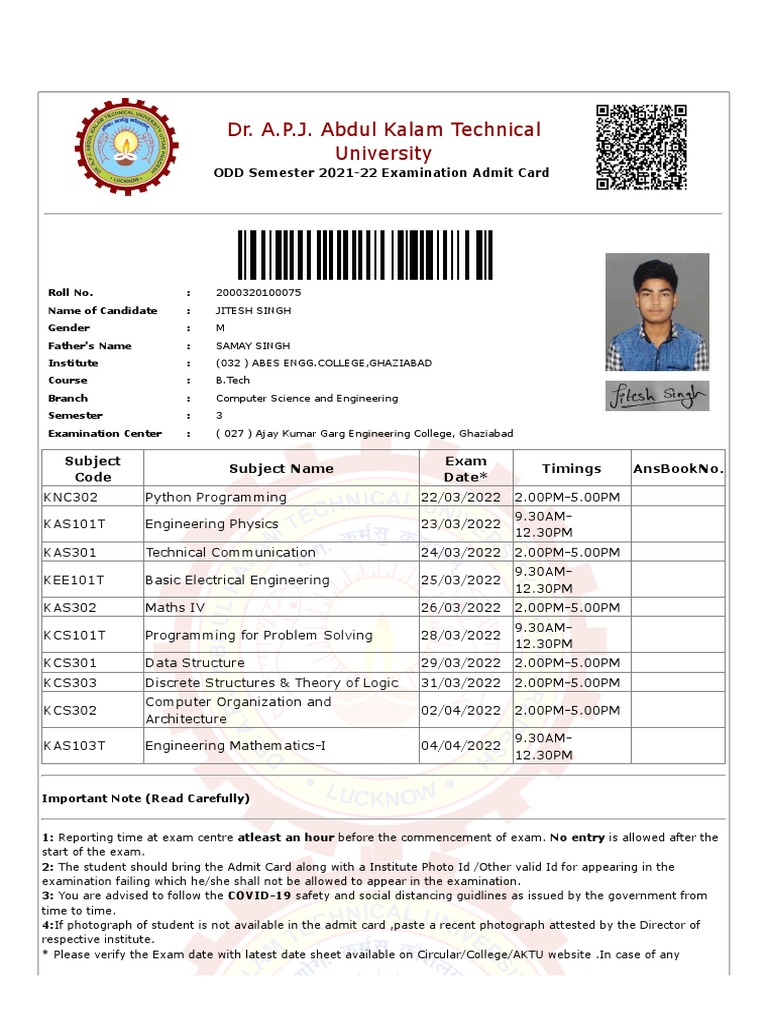 Dr. A.P.J. Abdul Kalam Technical University: ODD Semester 2021-22 ...