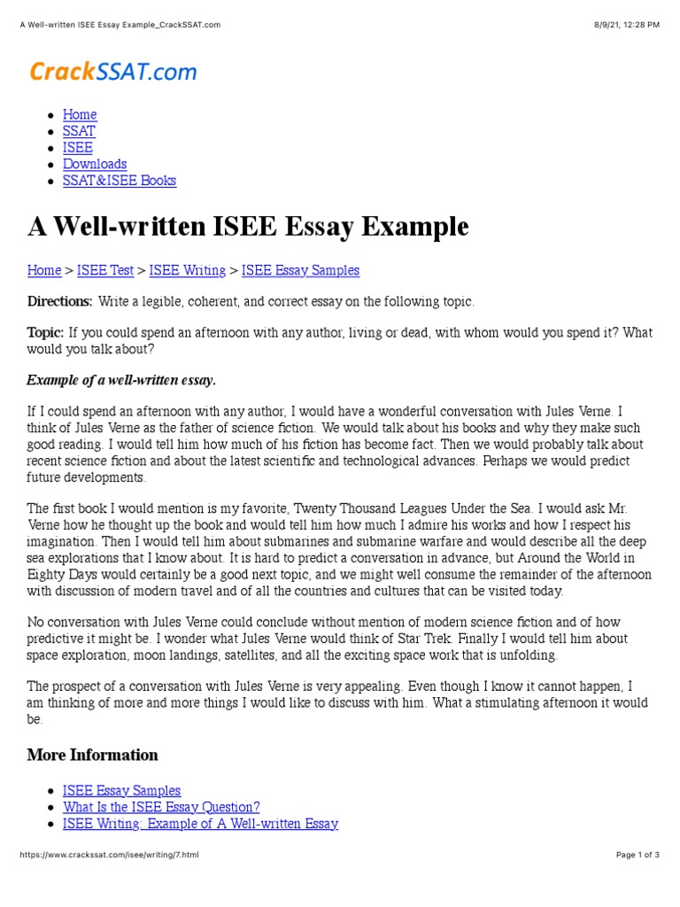 A Well-Written ISEE Essay Example | PDF