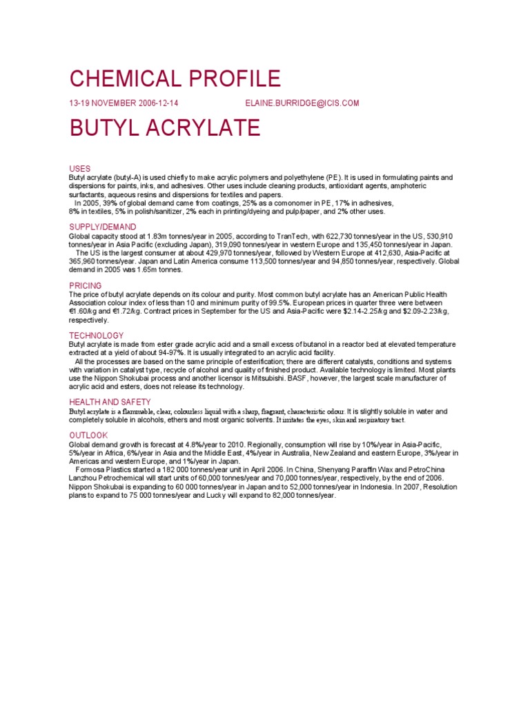 Butyl Acrylate | PDF | Polyethylene | Paint