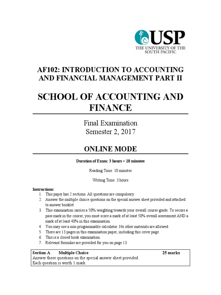AF102 Final Exam, s2, 2017-FINAL | PDF | Net Present Value | Present Value