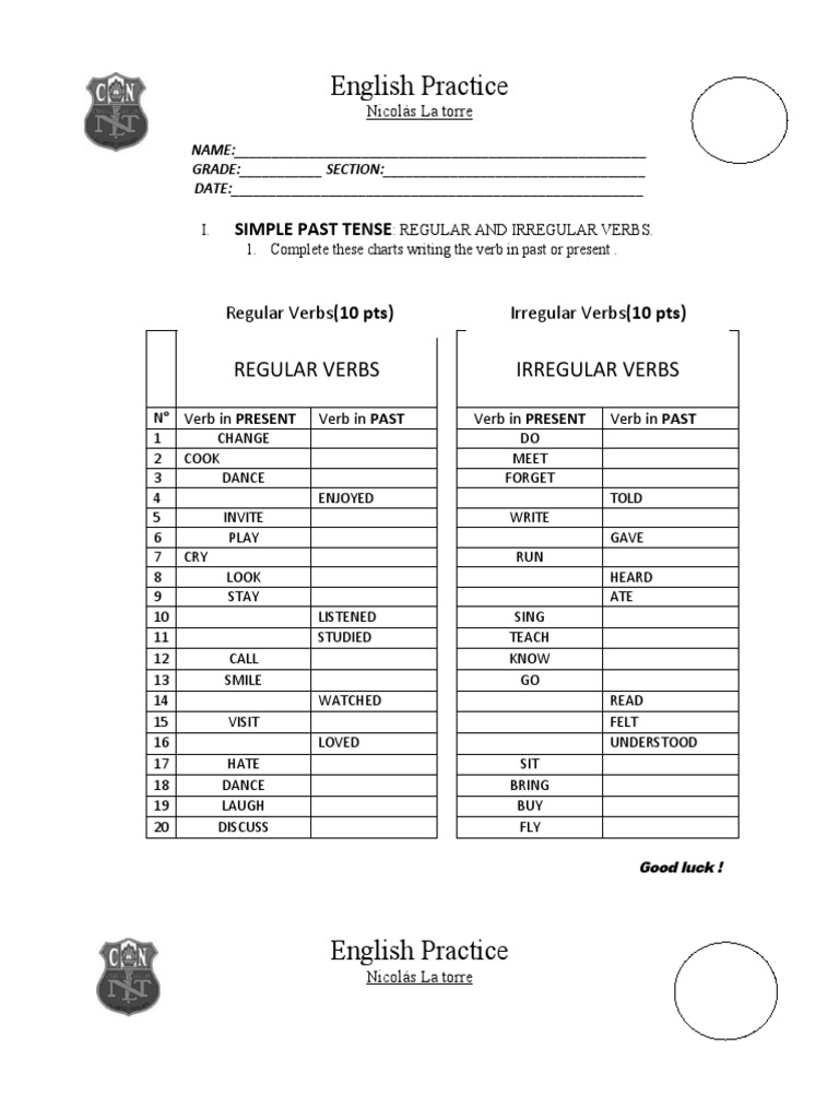 PRACTICE 21 Regular and Irregular Verbs | PDF | Language Mechanics ...