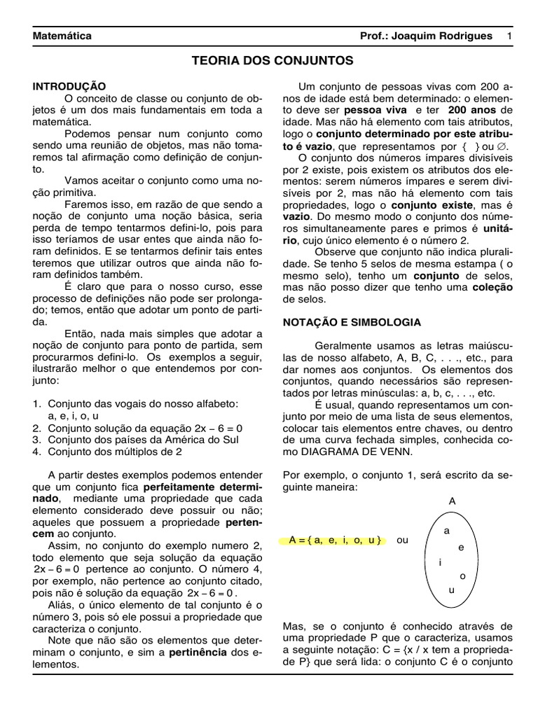 01 Conjuntos | PDF | Conjunto (Matemática) | Conjunto vazio (Matemática)