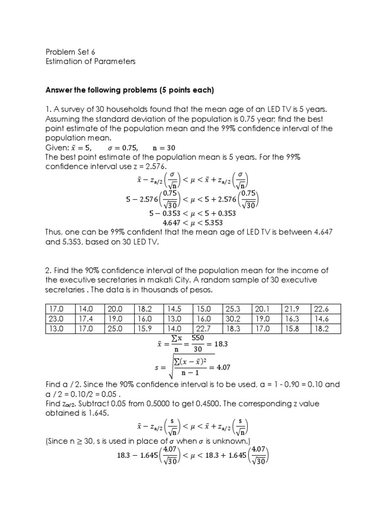 Problem Set 6. Statistics and Probability | PDF | Confidence Interval ...