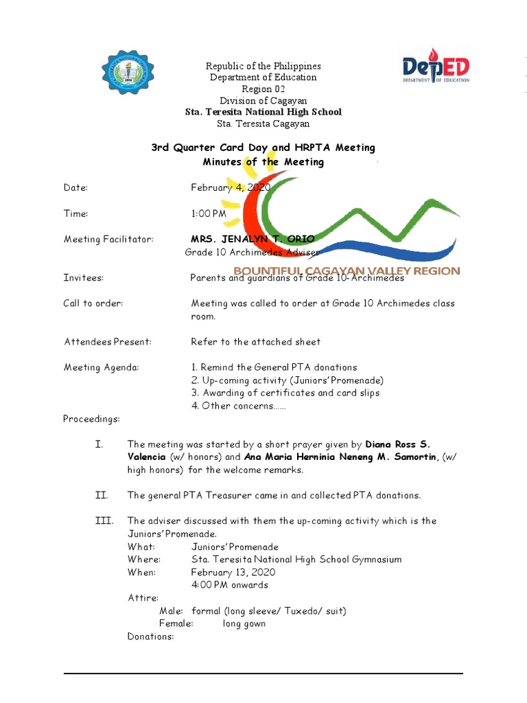 3nd Quarter Card Day and Hrpta Meeting | PDF