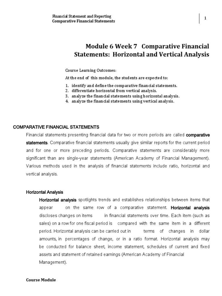 W7 Module 6 COMPARATIVE FINANCIAL STATEMENT ANALYSIS | PDF | Equity ...